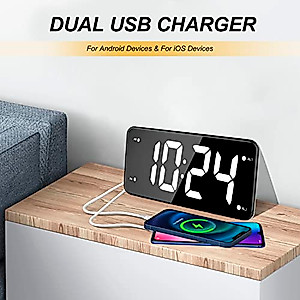 Digital Loud Alarm Clock for Heavy Sleepers Adults with Bed Shaker - Ideal for Hearing Impaired People - Dual Alarm Settings & 2 USB Charger - 7 Inch Display (Black with White Digit)