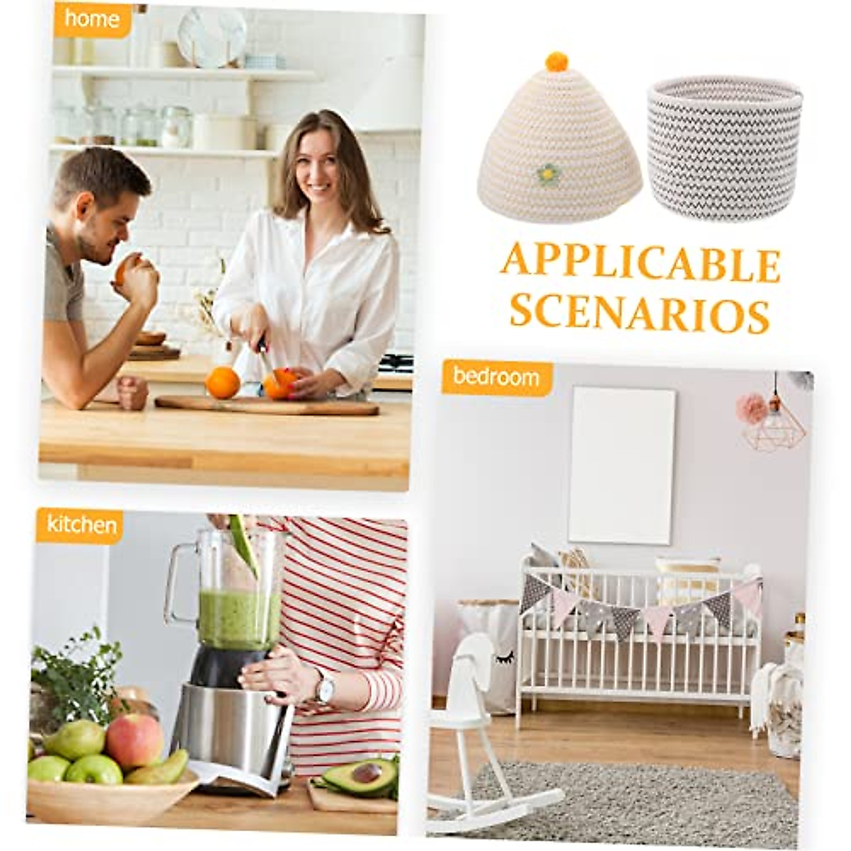 TOYANDONA Storage Basket Food Storage Bins Mini Trash Can with Lid Baby Foods Living Room Storage Basket Nursery Storage Baskets Small Woven Basket Cotton Yellow Baby Sundries Container Toy