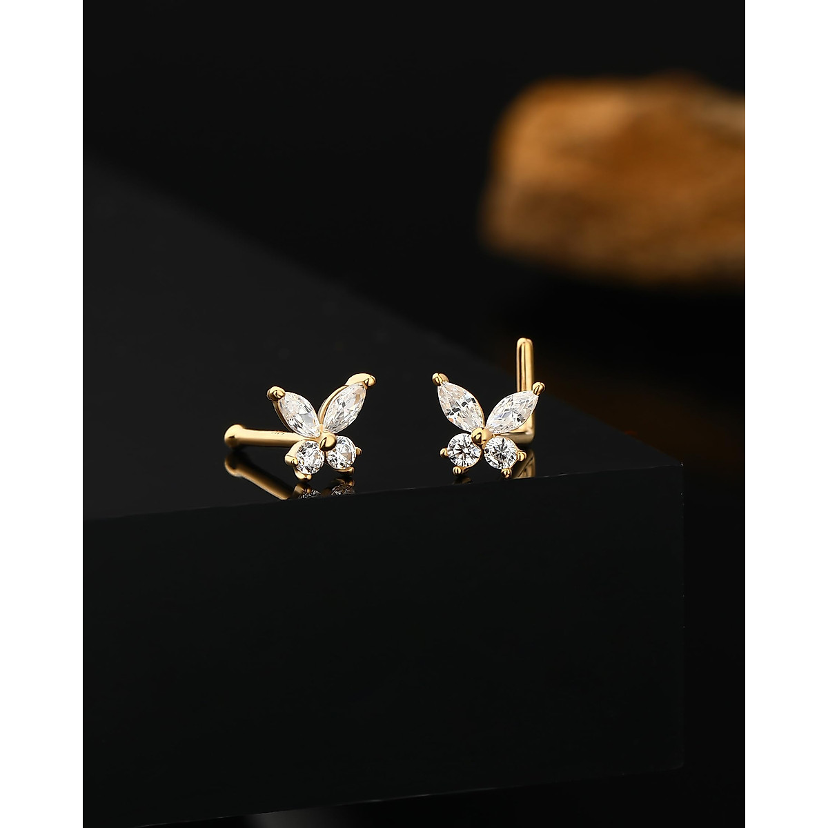 Jewseen 14K Butterfly L-Shape Nose Rings Cubic Zirconia Nose Studs 20G Nose Rings for Women Nose Piercing Jewelry Body Piercing Jewelry