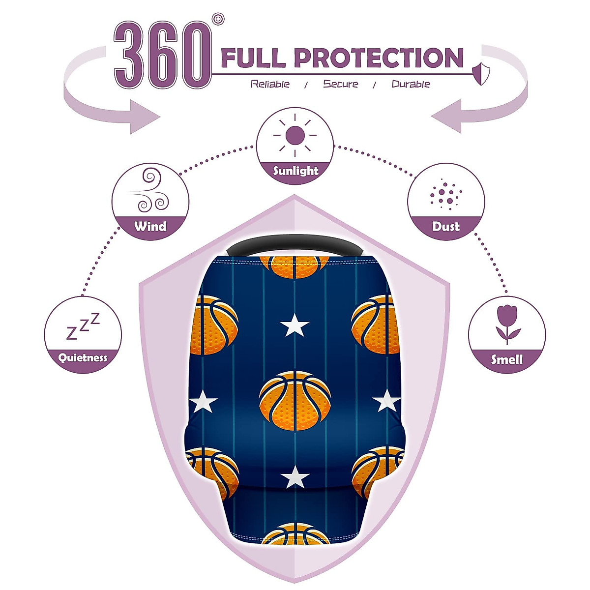 Baby Car Seat Stroller Covers Basketballs and Stars Nursing Cover Breastfeeding Scarf Soft Breathable Stretchy Infant Car Canopy Coverage Carseat Cover for Boys and Girls Multi Use