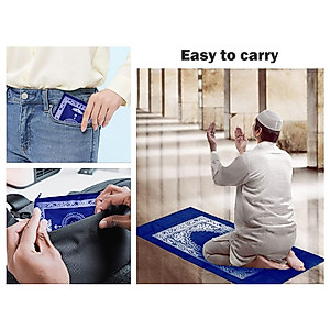 Abiyou 1 Piece Prayer Mat, Musilm Prayer Mat, Polyester Prayer Rug, Portable Travel Prayer Mat, Travel Prayer Rug with Compass, for Muslim Prayer, Ramadan(Blue, 60CMx100CM)