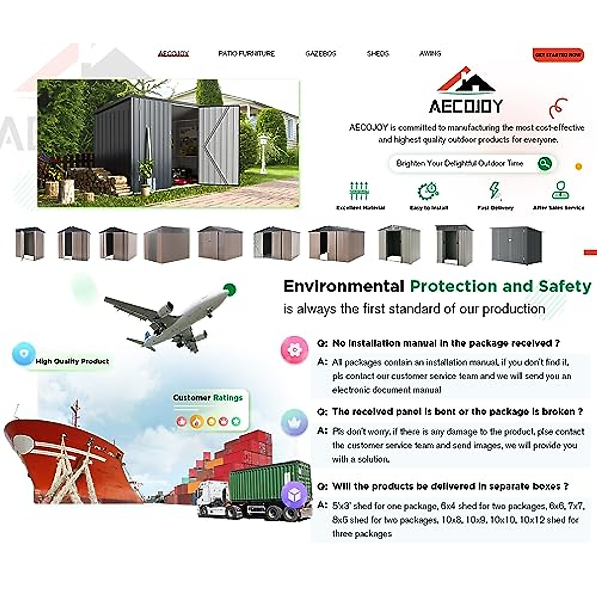 AECOJOY Storage Shed, 3 x 7 Ft Horizontal Bike Sheds & Outdoor Storage, Small Metal Outdoor Storage Cabinet for Garden