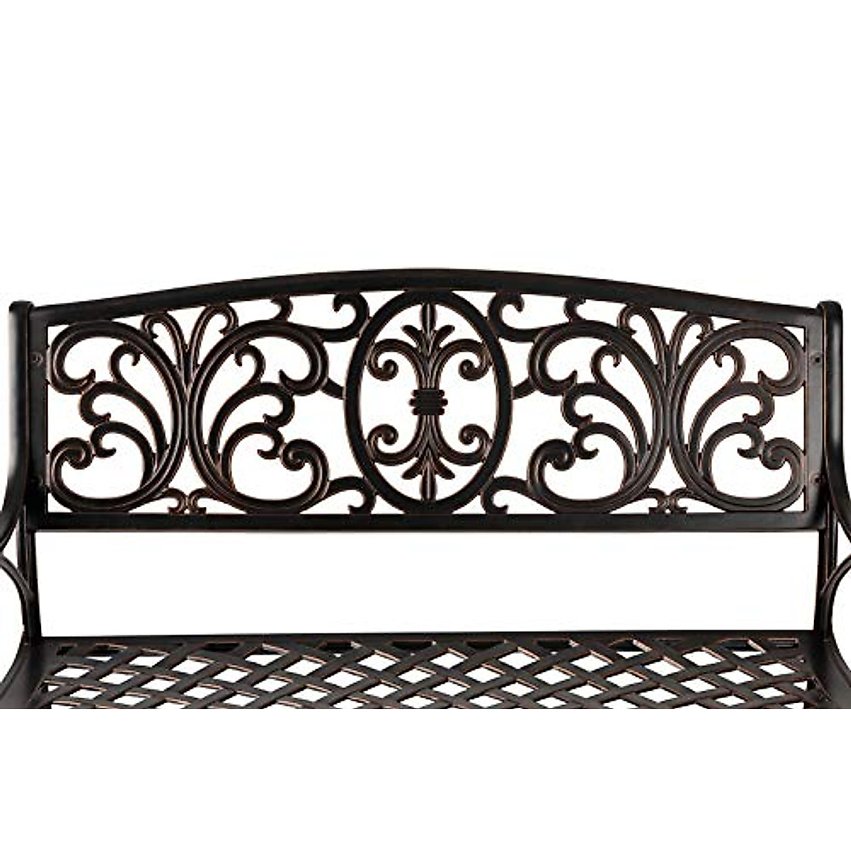 Patio Sense 63284 Decatur Cast Aluminum Patio Bench Heavy Duty Rust Free Metal Construction Front Porch Backyard Lawn Garden Pool Deck Outdoors Fleur-De-Lis Design - Antique Bronze Finish