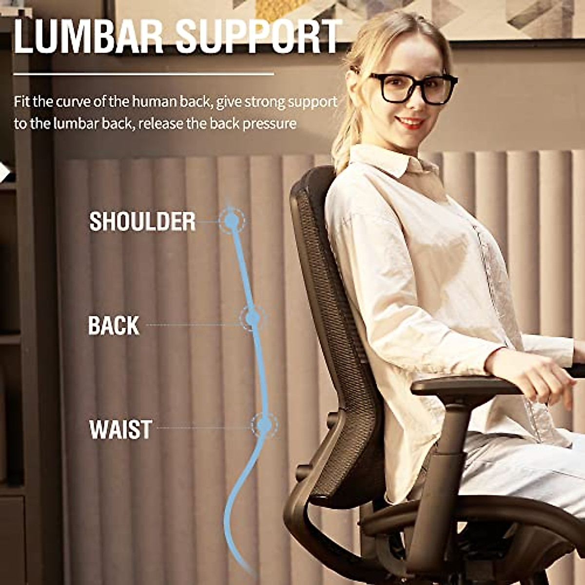 ELABEST Mesh Office Chair,Ergonomic Computer Desk Chair,Sturdy Task Chair- Adjustable Lumbar Support & Armrests,Tilt Function,Comfort Wide Seat,Swivel Home Office Chair (Black)