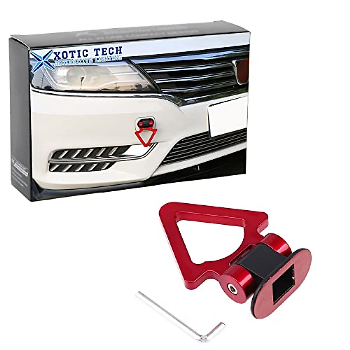 Xotic Tech Sport Track Racing Style Tow Hook Triangle Stick On Front Bumper Compatible with Car SUV Truck (Red)