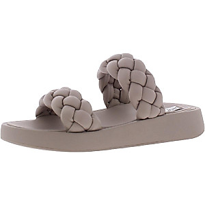 Steve Madden Hillary Taupe Slip On Rounded Open Toe Platform Braided Sandals (Taupe, 11)