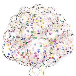 60 Pack Dandy Decor Rainbow Confetti Balloons w/Ribbon | Rainbow Balloon | Party Balloons | Helium Balloons | Multi Colored Balloons | Birthday Balloons | Globos para Fiestas | Bright Balloons
