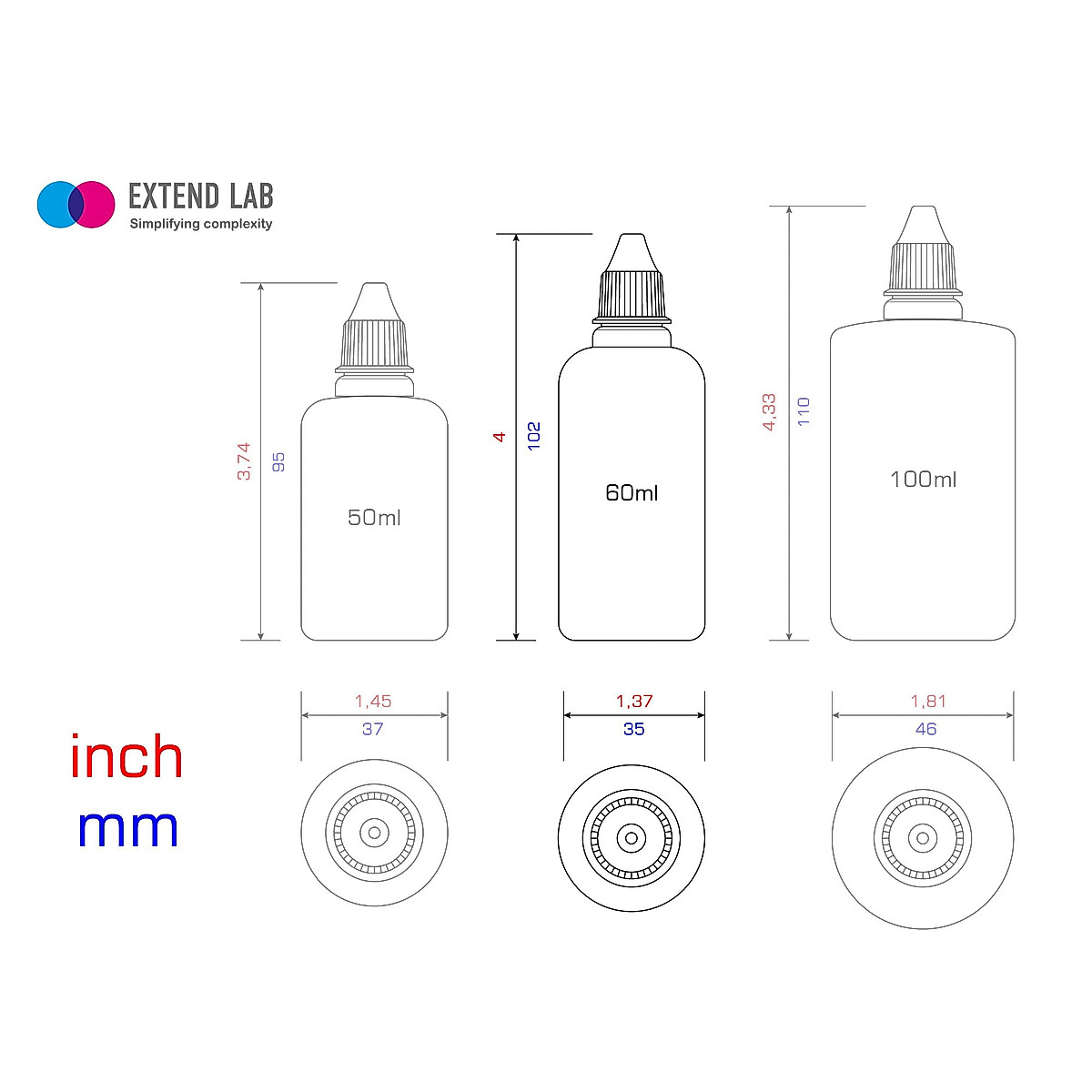 EXTEND LAB Plastic Dropper Bottle - Squeezable Eye Dropper Bottles - Refillable Mini Dropper Bottles with Srew Cap - Ideal for Essence, Oil and More - 60ml, 5 PCS