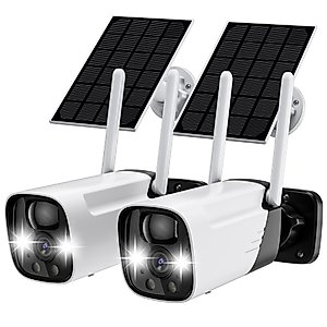 Menggood 2K Outdoor Camera Wireless, 2.4G WiFi Solar Security Cameras Wireless Outdoor with Color Night Vision/PIR/Spotlight & Siren/2-Way Talk, Cloud/SD, Alarm Push(2 Pack)