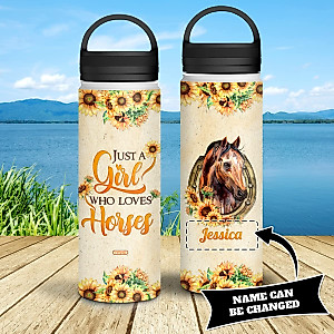 winorax Personalized Sunflower Horse Water Bottle 12oz 18oz 32oz Insulated Stainless Steel Sports Bottles Travel Cup Birthday Christmas Back To School Gift for Women Girls Kids