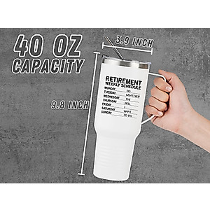Onebttl Retirement Gifts for Men, Retirement Tumbler for Men 40oz Insulated Travel Cup with Handle, Retired Gifts for Dad, Grandpa, Friends, CoWorker (White, Schedule)