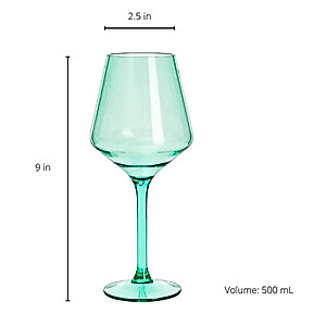 European Style Crystal, Stemmed Wine Glasses, Acrylic Glasses Tritan Drinkware, Unbreakable Colored, 6 - Set - Shatterproof BPA-free plastic, Reusable, All Purpose Glassware, Hand Wash Only 15oz