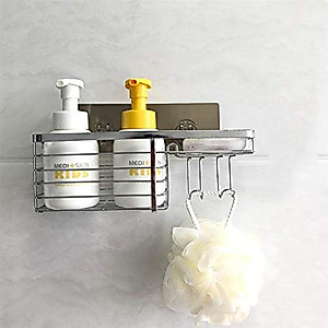 IRDFWH Adhesive Bathroom Shelf Organizer Shower Caddy Kitchen Storage Rack Wall Mounted No Drilling Stainless Steel Wire Basket Hook