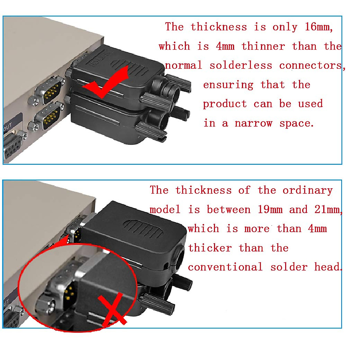 ANMBEST 2PCS Male VGA Solderless Quick Connector 16mm Thinner 3+9 DB15 3Row Serial Plug to 15-pin Port Terminal Male Adapter Breakout Board Compatible with VGA 3+7/3+6/3+6/3+4/3+2