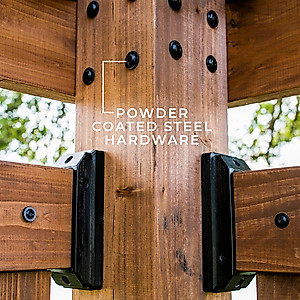 Backyard Discovery Verona 12' x 8' Cedar Wood Cabana Corner Pergola with Bamboo Privacy Panels for Outdoor Patio, Deck, Garden, Poolside, Entertaining