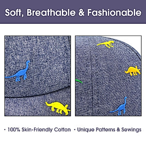 Sarfel Grey Dinosaur Toddler Hat for Girls/Boys, UPF 50+ Sun Protection, Adjustable Baseball Cap, Ages 2-4 Years