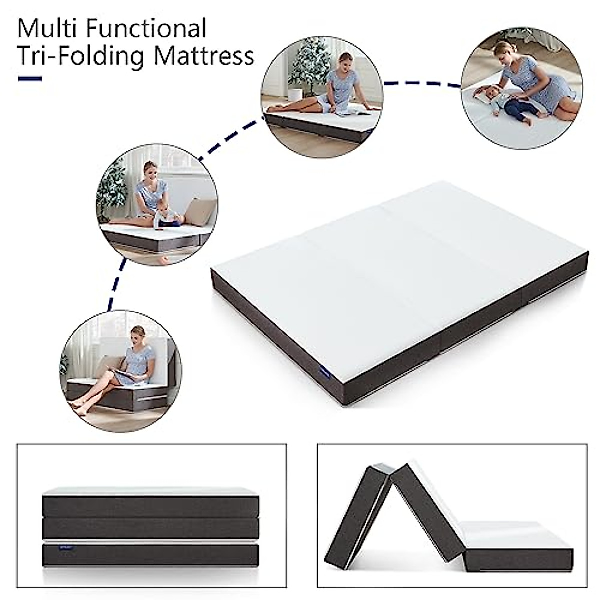 Molblly Folding Mattress, 6 inch Tri Folding Memory Foam Mattress Topper with Storage Bag, Queen Size - 58"x 78"x 6"