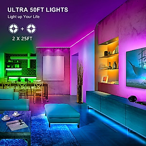 Nexillumi 50Ft LED Strip Lights Phone App Control with IR Remote Built-in Mic Music Sync LED Lights for Bedroom, Dorm Room, Home Decoration (50Ft APP+ Remote+ Mic Control)