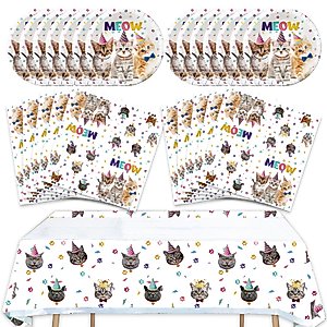 41pcs Cat Party Supplies ,include 20 Plates, 20 Napkin and 1pcs Tablecloth,Used for Birthday Party Decoration (Cat EEE)