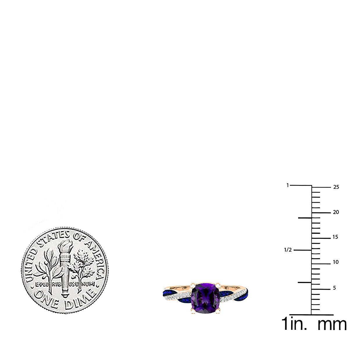Dazzlingrock Collection 14K 6 MM Cushion Amethyst, Round Blue Sapphire & Diamond Engagement Ring, Rose Gold, Size 5.5