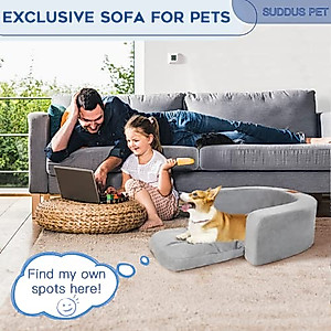suddus Dog Beds for Small Dogs, Bolster Sofa Dog Bed with High Density Foam, Washable Dog Bed with Removable Cover and Non-Slip Bottom, Grey