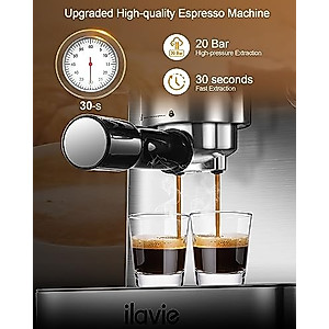ILAVIE 20 Bar Espresso Machine, Stainless Steel Espresso Coffee Machine for Cappuccino, Latte, Espresso Maker for Home, Automatic Espresso Machine with Milk Steamer, 1.8L Water Tank, 1350W