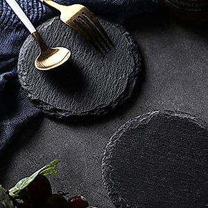 CertBuy 12 Pack Slate Coasters Round 4 Inch, Black Stone Coasters, Bulk Round Slate Stone Cup Coaster, Natural Stone Coasters with Anti-Scratch Bottom for Bar, Kitchen Home Decor, Table, Cup, DIY