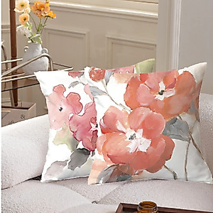 ANIDL Watercolor Floral Leaves Abstract Plant Print Throw Pillows Modern Art Decoration Square Cushion Case Family Sofa Living Room Outdoor Decor Pillow Case 18x18 Inch Set of 2 (red)