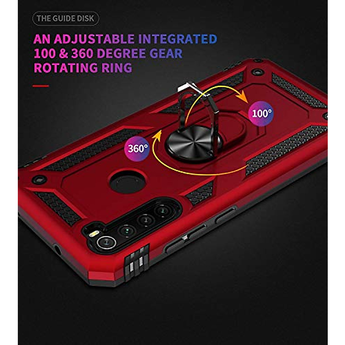 YaHan for Xiaomi Redmi Note 9S/Redmi Note 9 Pro Case,360 Degree Rotating Ring Kickstand Hybrid Heavy Duty Dual Layer Shockproof Defender Hard Back Case with Tempered Glass Screen Protector,Black