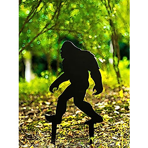 CINPIUK Bigfoot Garden Stake, Metal Sasquatch Yard Sign Christmas Outdoor Decoration Black Bigfoot Sculpture for Lawn Patio Decor