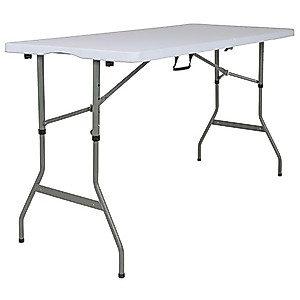 Flash Furniture Kathryn 5' Rectangular Plastic Folding Event Table with Carrying Handle, Bi-Fold Portable Banquet Table for Indoor/Outdoor Events, White
