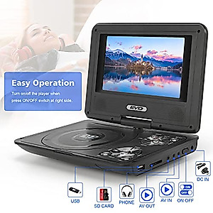 SQQBZZ 7" Portable DVD Player for Kids and Car, Support DVD/VCD/SD Card/USB, Remote Control, Car Charger, Power Adaptor (Black)