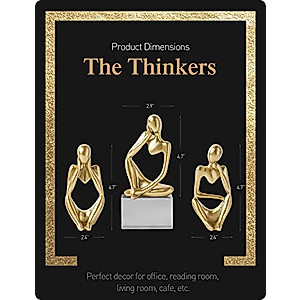 Bwytbwy Thinker Statue Gold Decor 3 Pcs, Bookshelf Decor, Gold Resin Sculpture for Book Shelf, Office, Living Room,Shelf Decoration