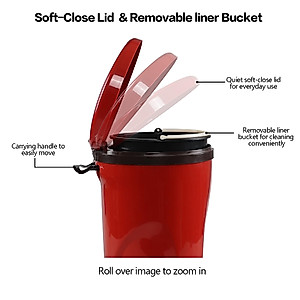 Lesbin 2.6 Gallon Plastic Round Bathroom Step Trash Can with Soft Close Lid, Step Trash Bin with Removable Inner Bucket, Red