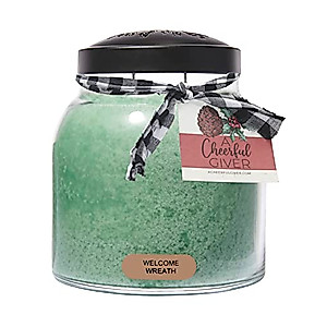 A Cheerful Giver - Welcome Wreath - 34oz Papa Scented Candle Jar with Lid - Keepers of the Light - 155 Hours of Burn Time, Gift for Women, Green
