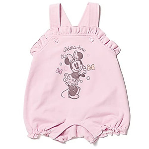Disney Minnie Mouse Infant Baby Girls French Terry Short Overalls T-Shirt and Hat 3 Piece Outfit Set Pink 18 Months