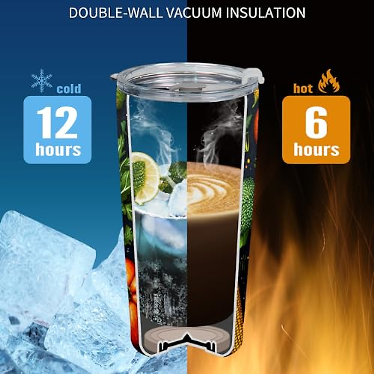 QWEUIOP 20oz Insulated Travel Coffee Mug Vegetable Eggplant Carrots Stainless Steel Tumbler with Lid Double Wall Vacuum Coffee Cup For Hot and Cold Drinks14283