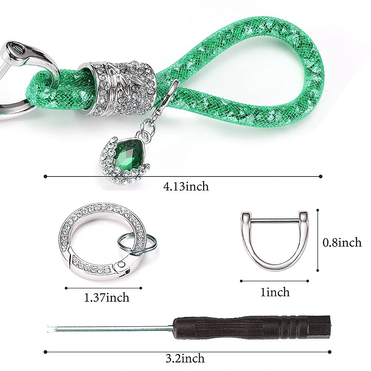 Bling Crystal Car Keychain for Women, Keychain Accessories With Bling Rhinestones, Fashionable Car Key Chain for Car Keys for Honda/MercedesBenz/Audi/BMW/Hyundai/Nissan/Mazda/Chvey/Toyota (Green)