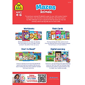 School Zone - Mazes Animals Workbook - Ages 4 to 6, Preschool, Kindergarten, Puzzles, Alphabet, Animal Names, Colorful Pictures, Problem-Solving, and More (School Zone Activity Zone® Workbook Series)