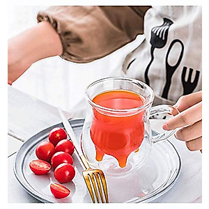 Double Wall Glass Cup - Creative Cup Cute Calf Insulated Mugs Thermo Coffee Milk Cups Creamer Pitcher (230ML/7.7oz)