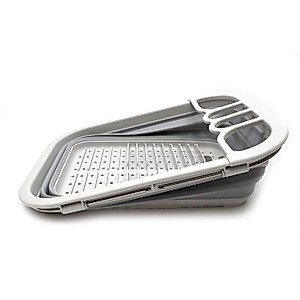 SAMMART Expandable & Collapsible Dish Drainer - Foldable Drying Rack Set - Portable Dinnerware Organizer - Space Saving Kitchen Storage Tray (1, Grey)