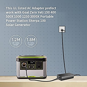 HKY 15V Ac Adapter Compatible with Goal Zero Yeti 150 400 200X 500X Portable Power Station Sherpa 100 Solar Generator PN:31901 22004 23000 Goal Zero Replacement Power Supply Cord Battery Charger…