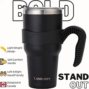 CANBUDDY 30 oz Stainless Steel Insulated Tumbler with 2 Lids, Straw, and Handle | Vacuum Thermal Hot & Cold Coffee Travel Mug | Leakproof and Stylish (Majestic Black)
