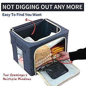 Furnhome 6 Pack Sturdy Clothes Storage Bins Organizer Containers, Stackable Storage Bins-Foldable Steel Frame Storage Box for Clothing Storage with Clear Window & Reinforced Handles