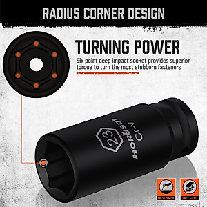 HORUSDY 20-Piece 1/2 Impact Socket Set | Metric (10mm - 24mm) | 6 Point Impact Socket Set 1/2 Drive with Case | Cr-V Steel | 3", 5", and 10" Impact Extension Bars