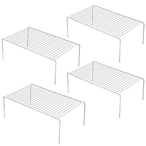 iPEGTOP Set of 4 Large (15.7 x 9.4 Inch) Kitchen Cupboard Organiser, Freezer Cabinet Storage Shelf Wire Rack, Rustproof Steel Shelves for Fridge Pantries Countertops Utensils -White