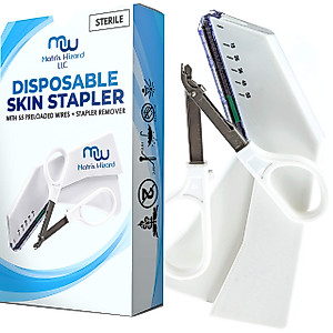Disposable Skin Stapler (Suture Thread Alternative) with 55 Preloaded Wires Plus Stapler Remover Tool for Outdoor Camping Emergency Survival Demo, First Aid Field Emergency Practice Vet Use
