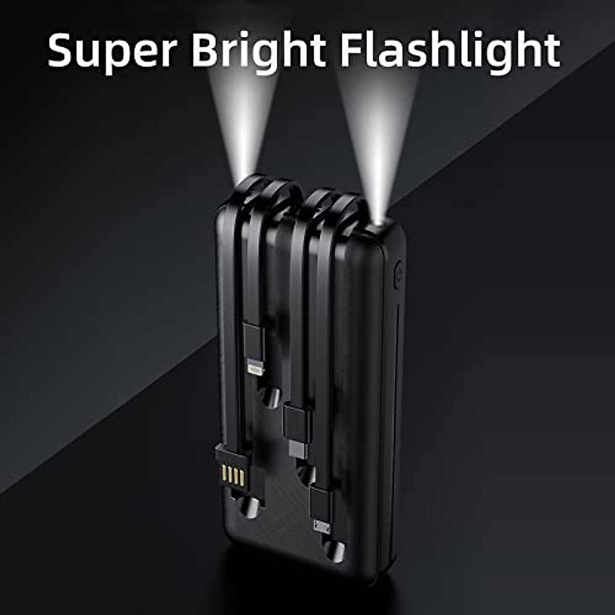 Power Bank 20000mAh, 12W Portable Charger with Built in Cables, 4 Output 2 Input & Flashlight, Ultra High Capacity Safer External Battery Pack Compatible with iPhone, Android phone,Tablet & etc
