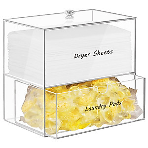 Dryer Sheet Holder, Dispenser, Acrylic Dryer Sheet Container Box for Laundry Room Organization, Storage Dryer and Fabric Sheet, Dryer Balls, Clothes Pins, Laundry Pods