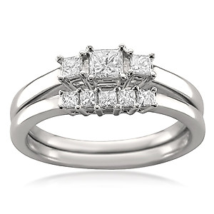 La4ve Diamonds Beyond Brilliance 1/2 Carat Prong-Set Princess Cut Diamond Three-Stone Engagement Bridal Ring Set in 14K White Gold (I-J, I1-I2)